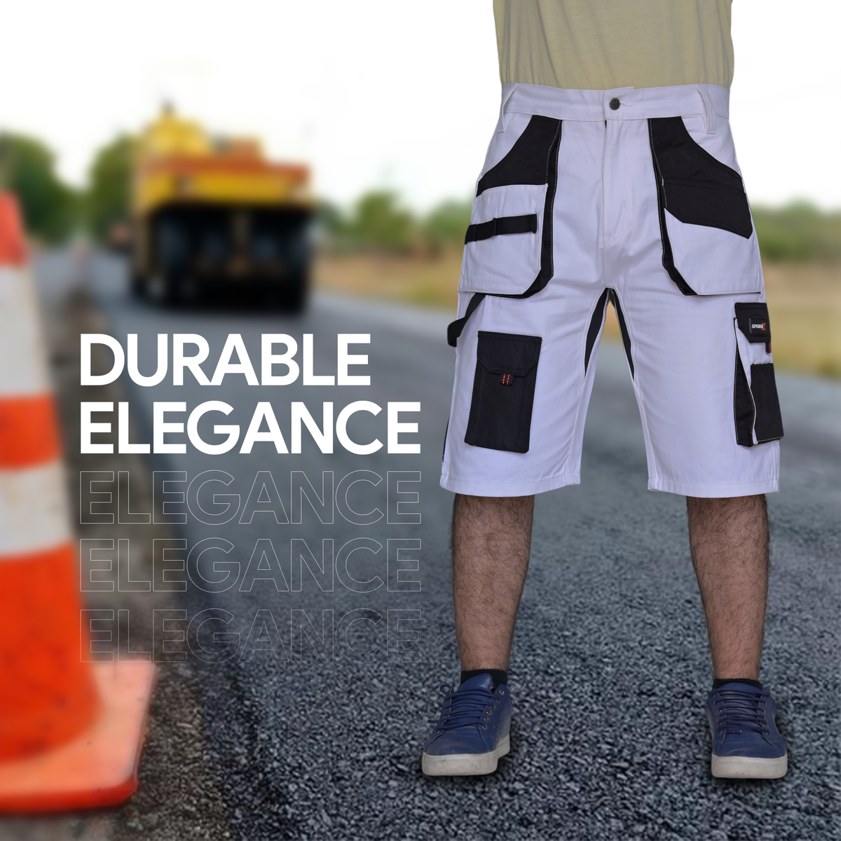 SparkX Painters Shorts White - Multi Pocket Cargo Work Decorators Shor